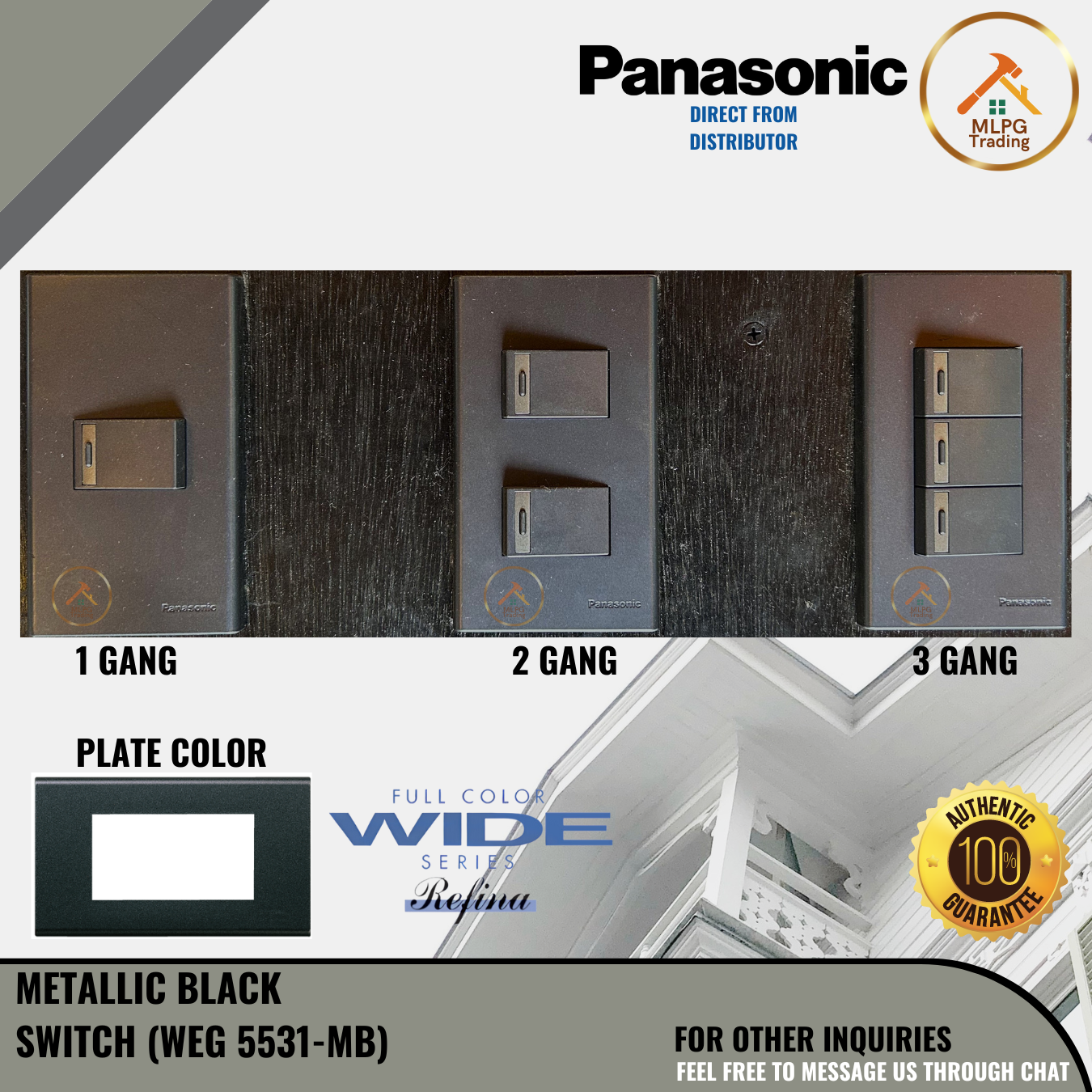 Panasonic Full Color Wide Series "Refina Series" Switch (Metallic Black ...