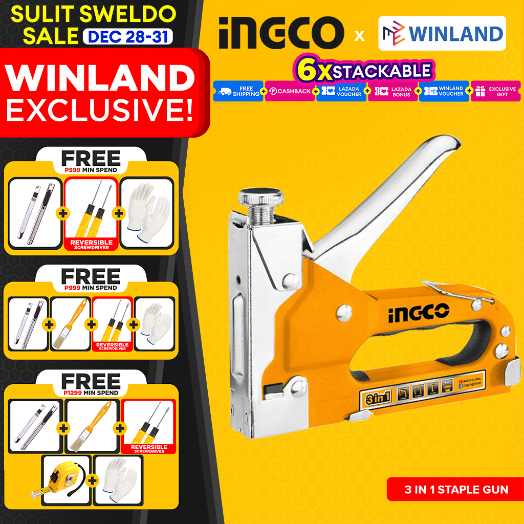 INGCO by Winland 3 in 1 Staple Gun Tucker Tacker Stapler HSG1405 ...