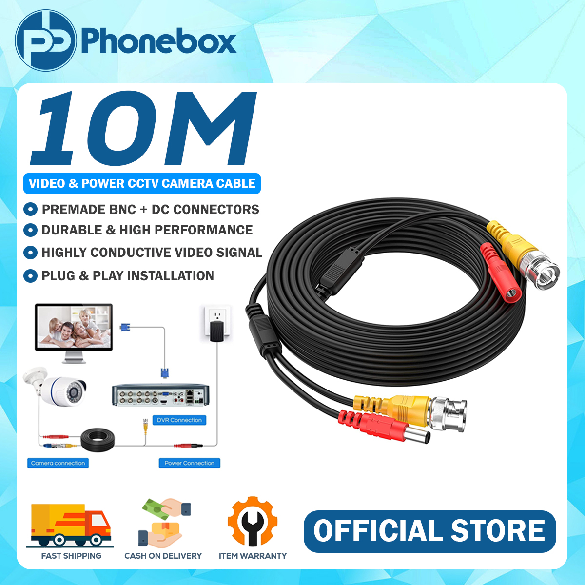 Camera Extension Cable BNC DC CCTV Camera Cable - Power & Video ...