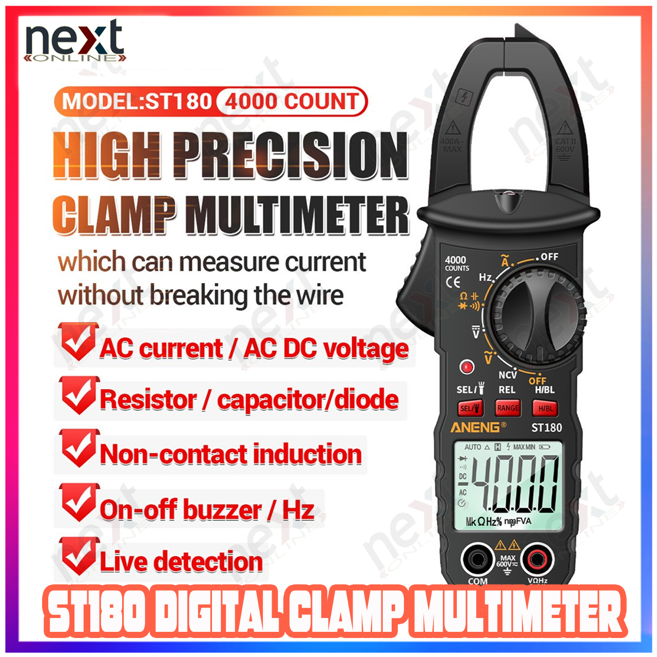 Digital Clamp Multimeter Resistance ohm Tester AC DC Clamp Ammeter ...