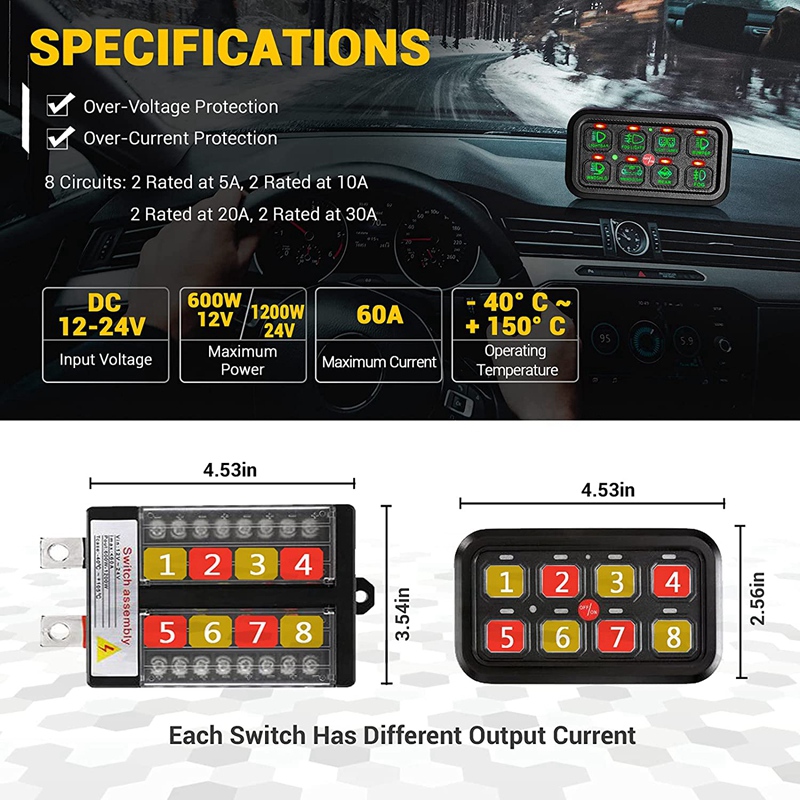 8 Gang Switch Panel Electronic Relay System Light Bar Switch Panel for ...