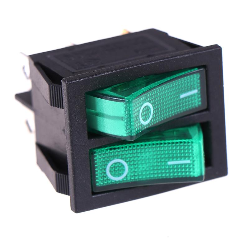 Double boat rocker switch 6 Pin On-Off with green light 20A 125VAC KCD6 ...