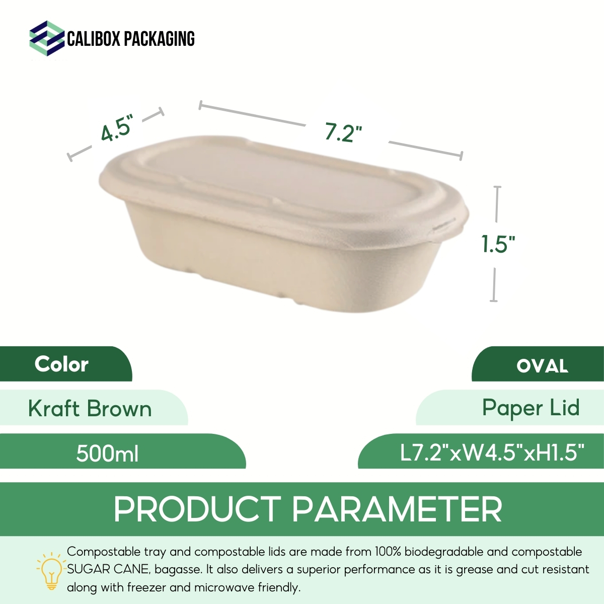 Calibox Packaging Oval Sugarcane Bagasse Box Biodegradable Eco-Friendly ...