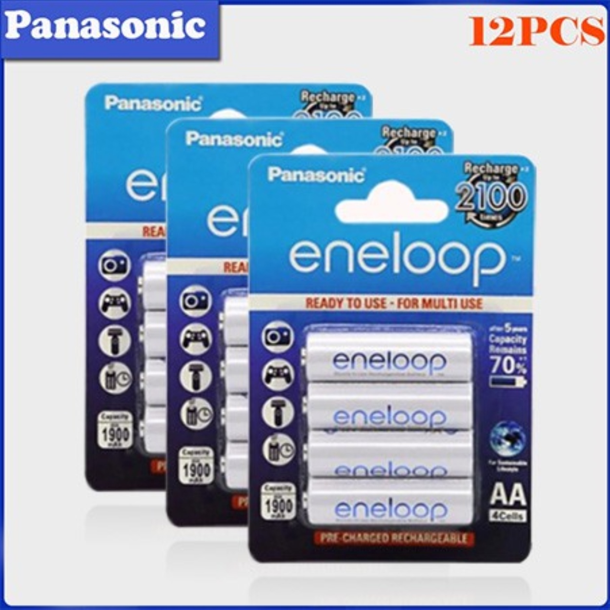 Panasonic eneloop 1.2v AA Rechargeable Batteries x4 (White) 1900mah 1 ...
