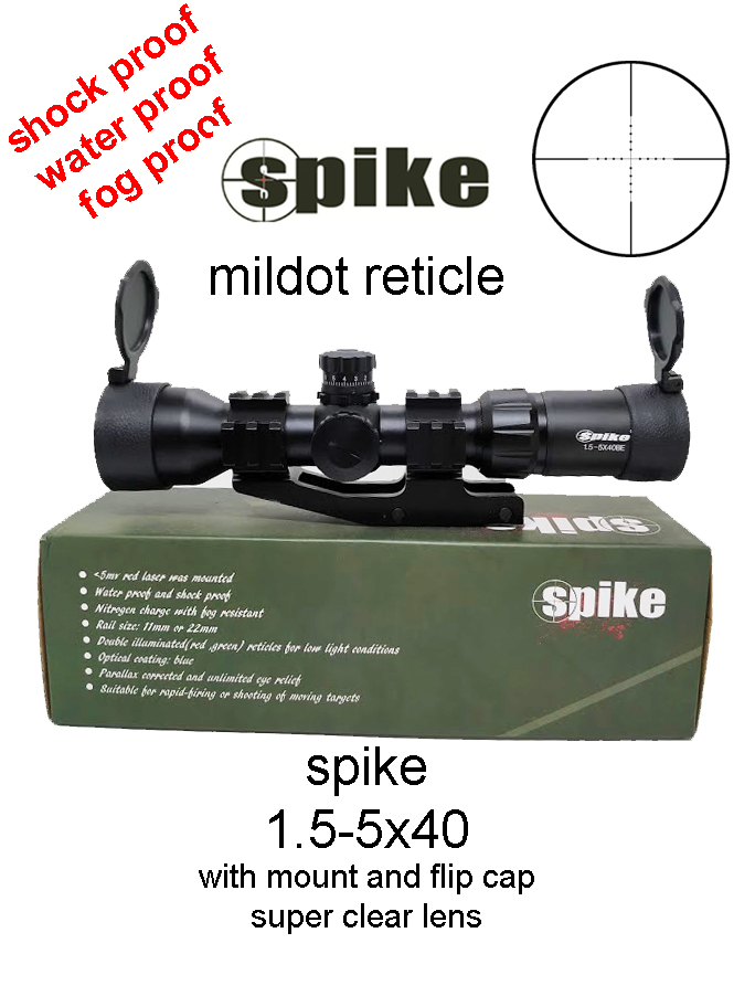 spike scope 1.5-5x40 be ilumintaed mildot reticle hpvs with flip cover ...