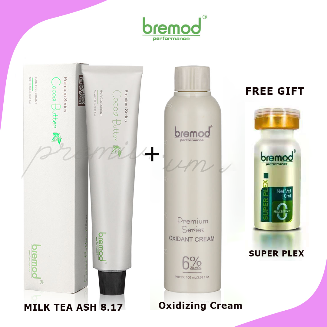 Bremod Premium Cocoa Butter Hair Color MILK TEA ASH 8.17 100ML and Hair ...