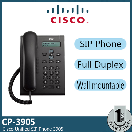 CP-3905 Cisco Unified SIP Phone 3905, Charcoal, Standard Handset 10/100BASE-T wired Ethernet LAN ...