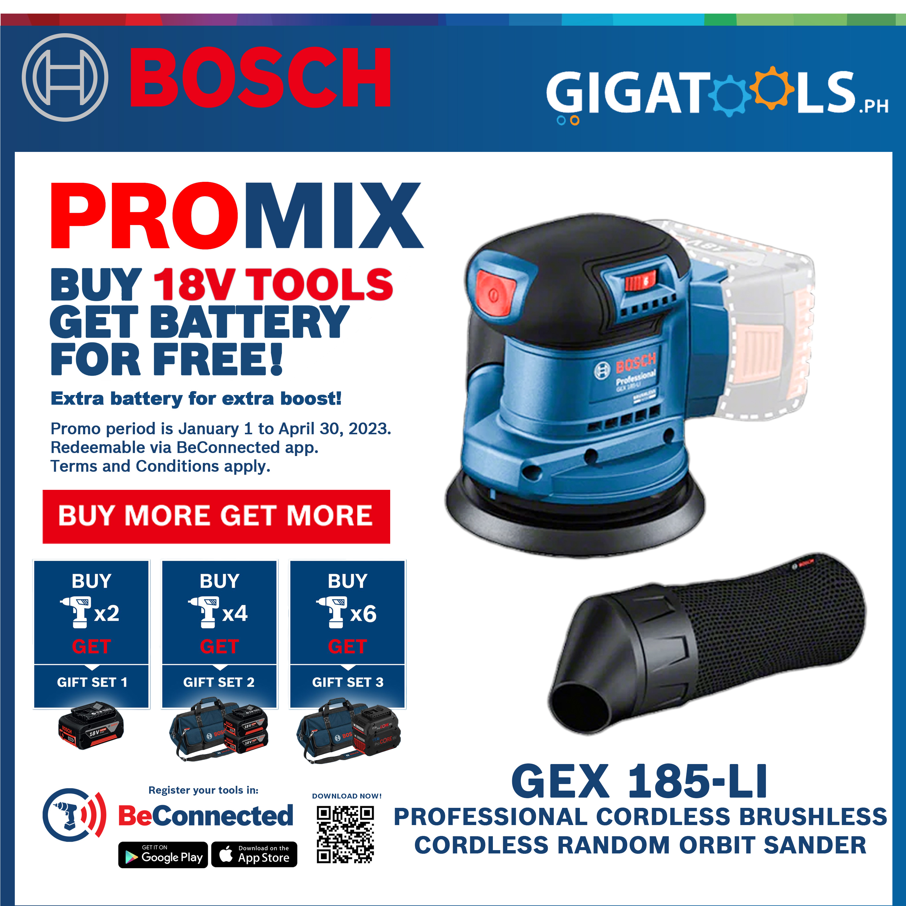 New Bosch GEX 185-li Professional Cordless Brushless Random Orbit Sander ( BATTERY AND CHARGER ...