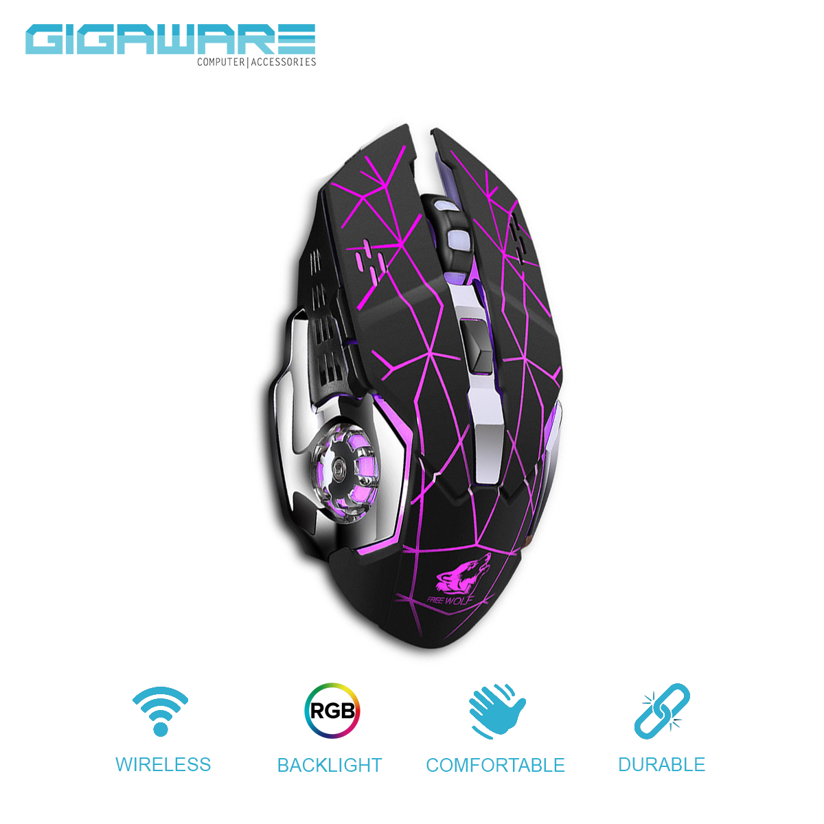 Gigaware Wolf X8 6 Buttons RGB Back-light Wireless Charging Gaming ...