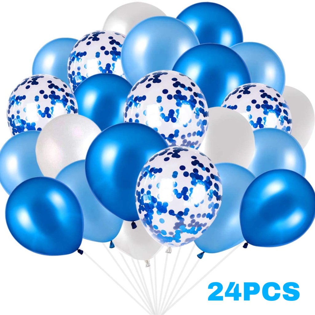 D159 (24PCS) 12 inch Blue Green Purple Pearl Confetti Balloon Set ...