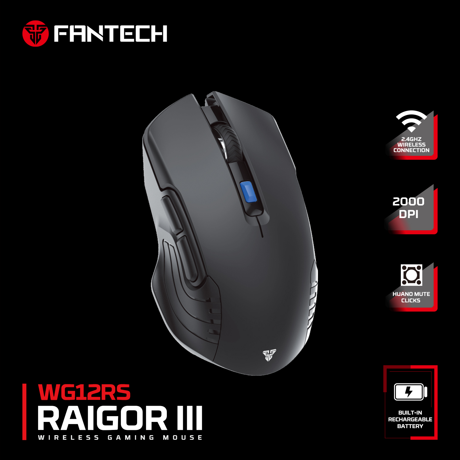 Fantech WG12RS Raigor III Silent Click Rechargeable 2.4GHz Wireless ...