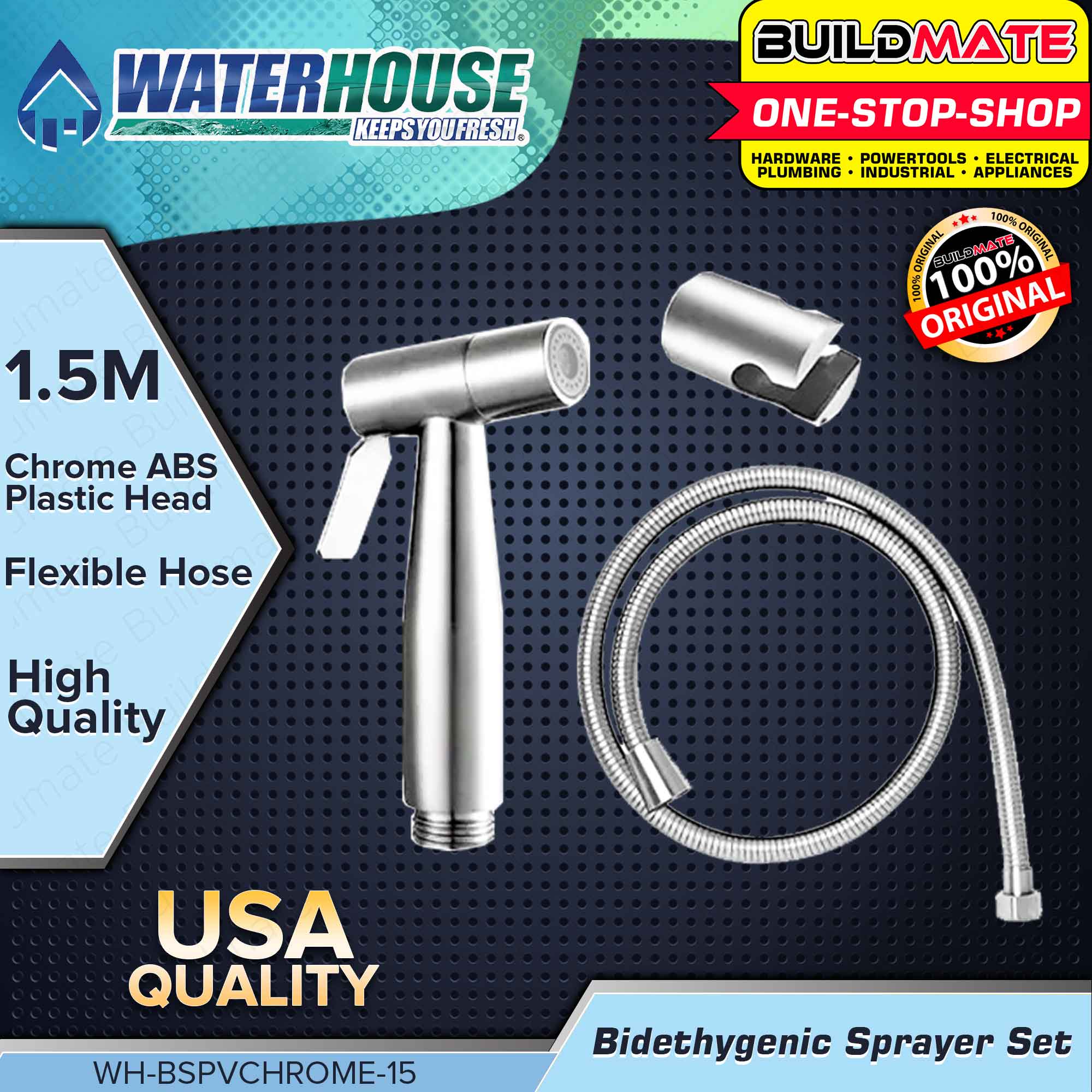 BUILDMATE Waterhouse Chrome PVC Bidet Sprayer Set Flexible Hose 1.5M ...