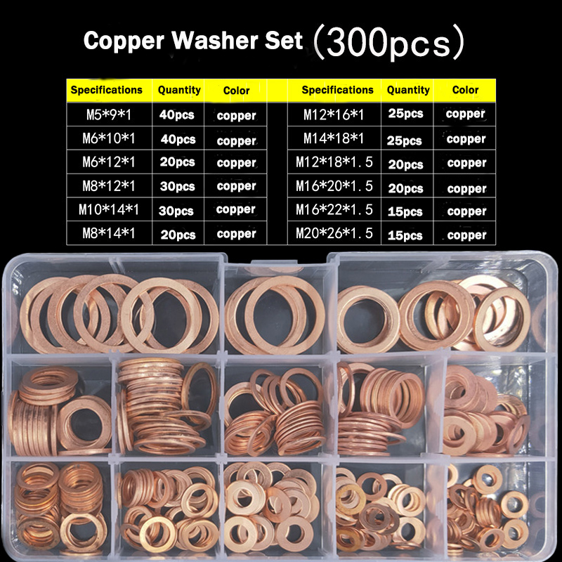 COOFARI Universal M5-M20 Copper Gasket Nut & Bolt Sets Fastener Screw ...