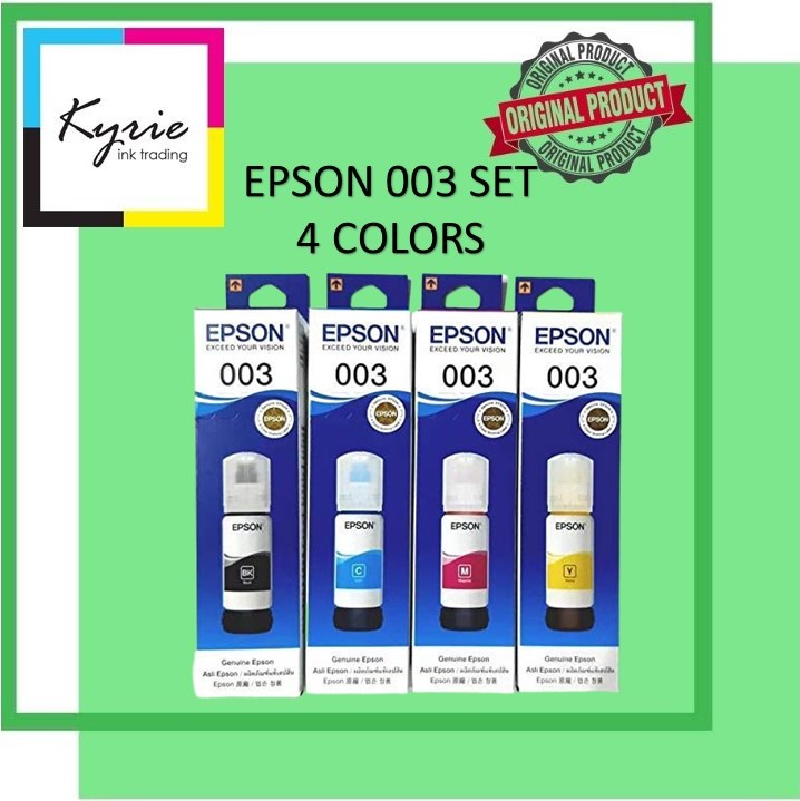 Epson 003 Original Ink Bottle Set of 4 Colors Black, Cyan, Yellow ...