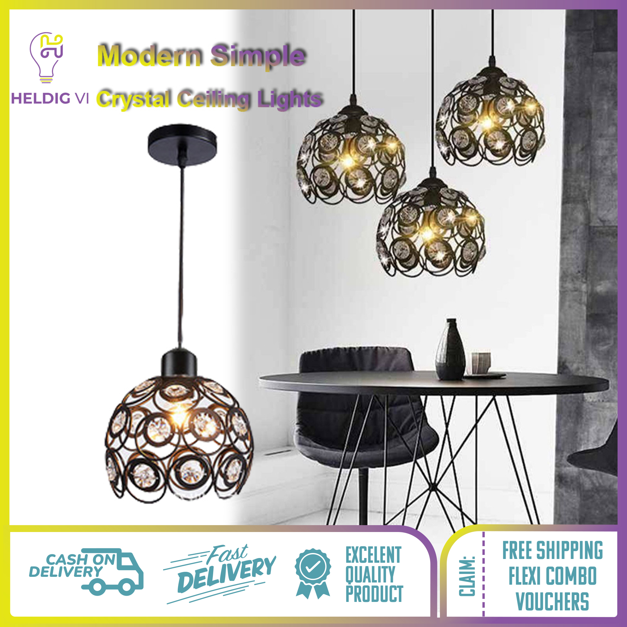 Heldig VI LED Metal Cage Diamond Crystal Floral Ceiling Lights Pendant ...