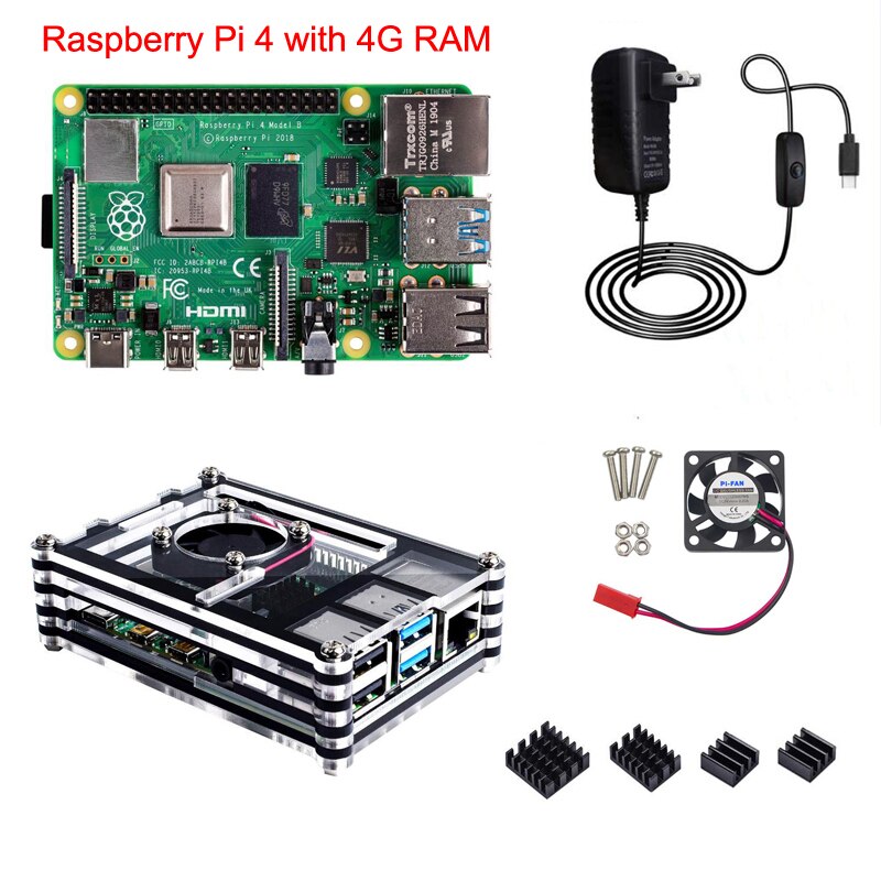 Raspberry Pi 4 Model B with 1/2/4GB RAM RPI4 Acrylic Case RPI 4B 5V3A ...