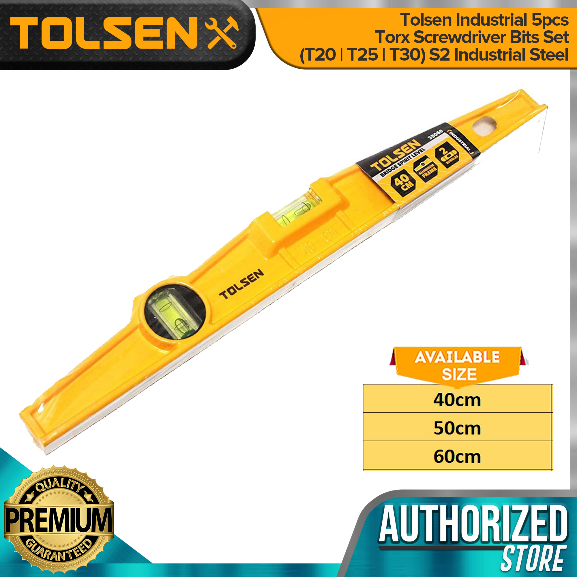 Tolsen Industrial Bridge Spirit Leveler (40cm | 50cm | 60cm) Aluminum ...