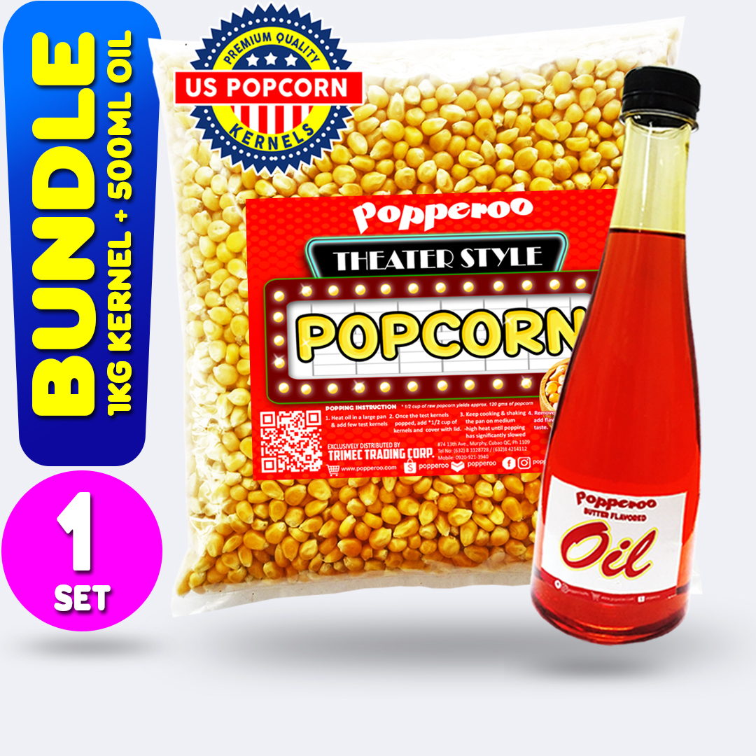 POPPEROO [Popcorn Bundle] 1kg Popcorn Kernels + 500ml Popcorn Oil ...
