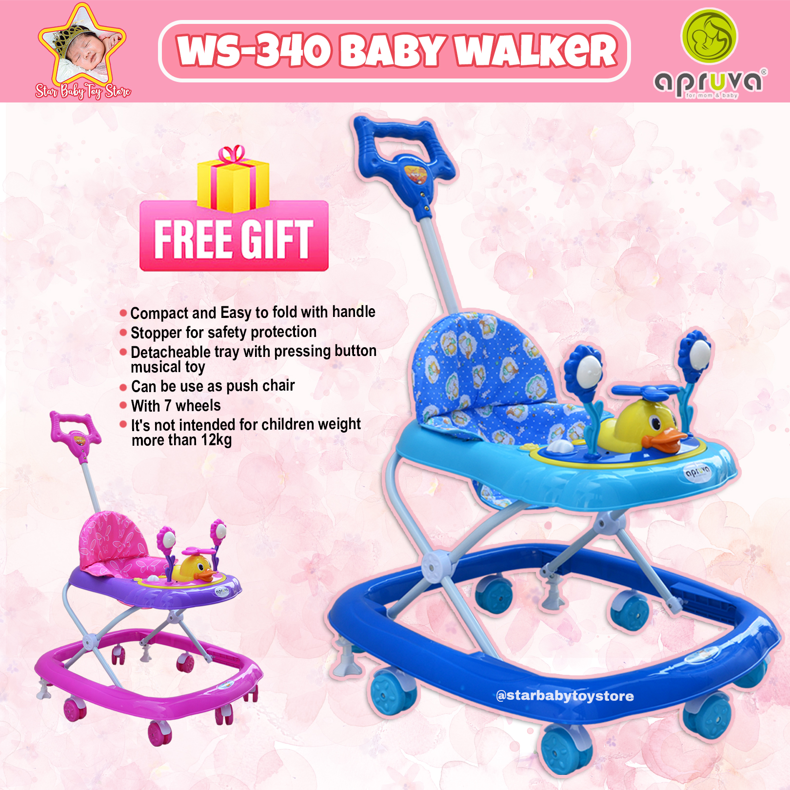 Apruva WS-340 Walker with Push Bar Handle for Baby | Lazada PH