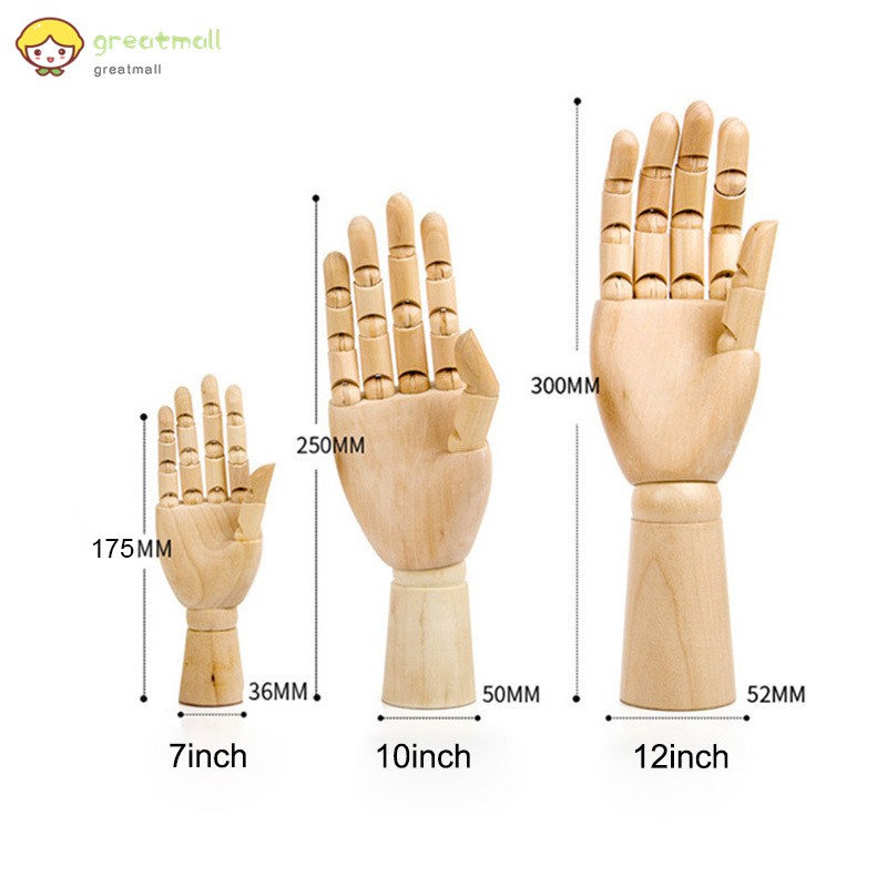 GM Wooden Left/Right Hand Body Artist Model Jointed Articulated Wood ...