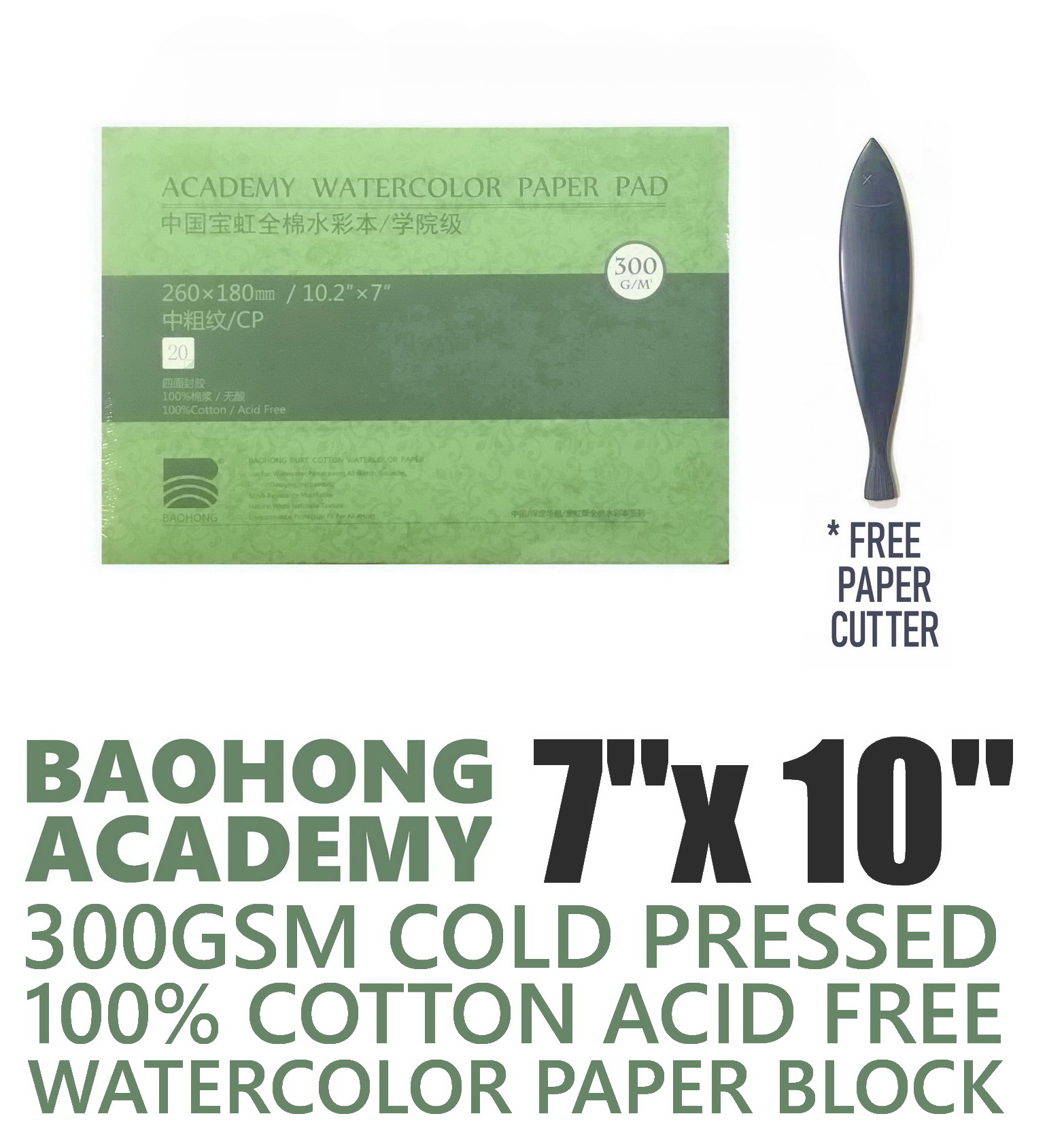 BAOHONG ACADEMY Watercolor Paper 7"x10" BH-A4 COLD-PRESSED, 300gsm, 20 ...