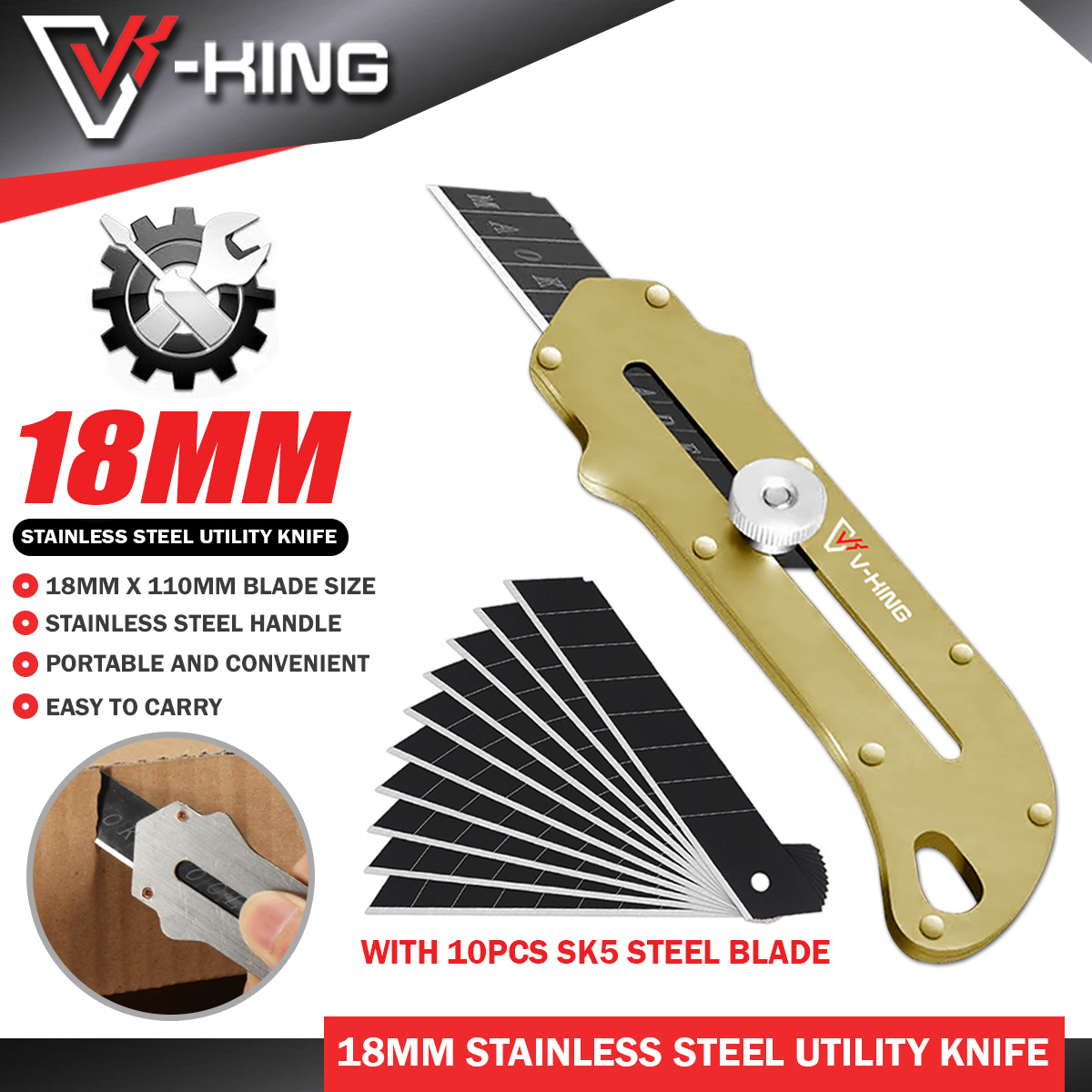 V-KING 18mm Stainless Steel Utility Knife Snap-Off SK5 Blade ...
