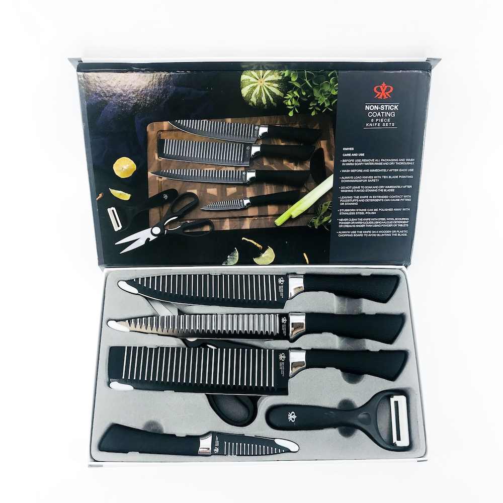 Chef Knife Set, 6-Piece Non Stick Groove Ripple Kitchen Knives Set ...