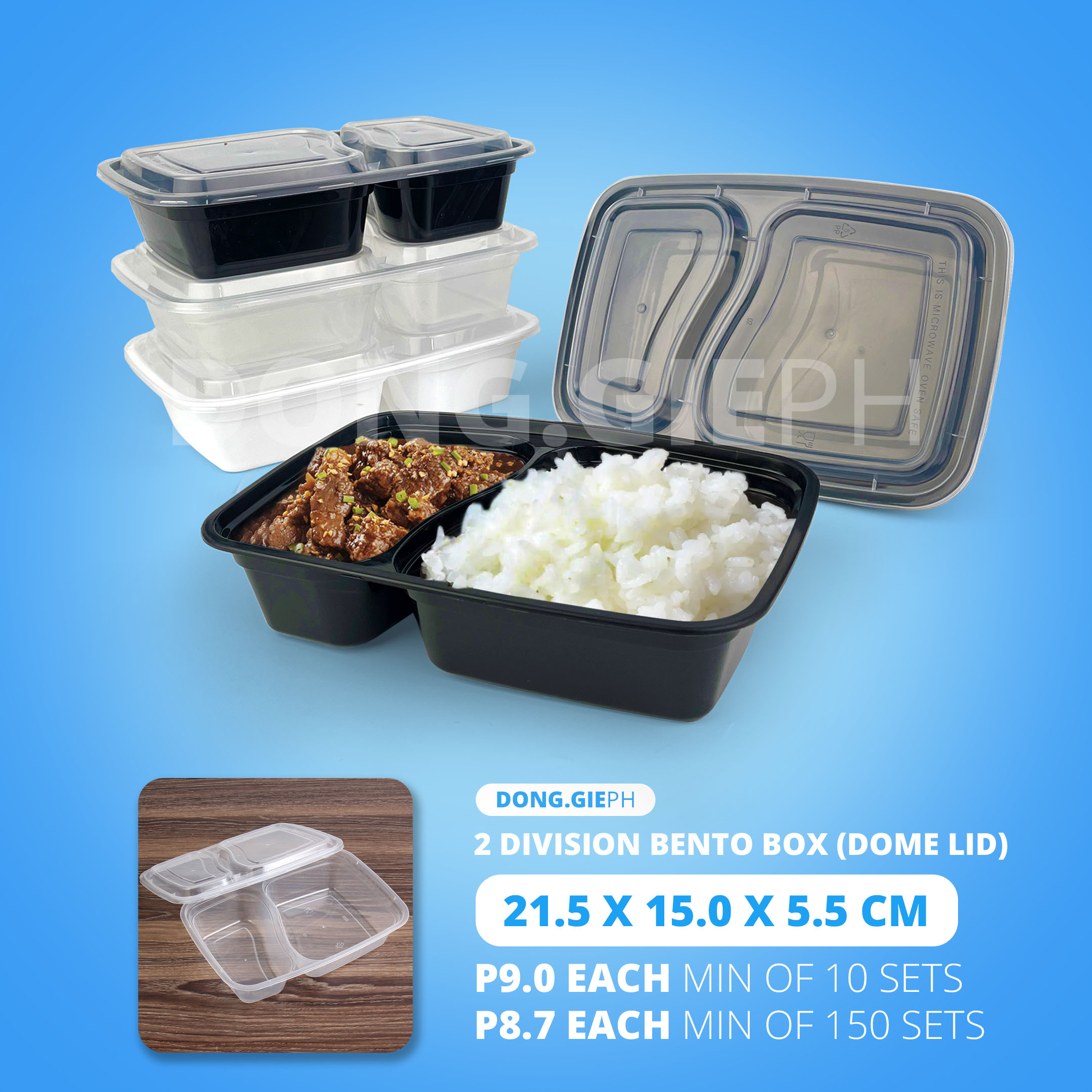 [25 PCS] 2 Division Microwaveable Bento Box (Hard Plastic Lid) | Lazada PH