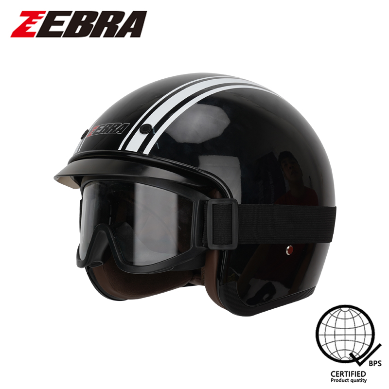 zebra Retro helmet 603 CURVE Motorcycle half face helmet whit goggles ...