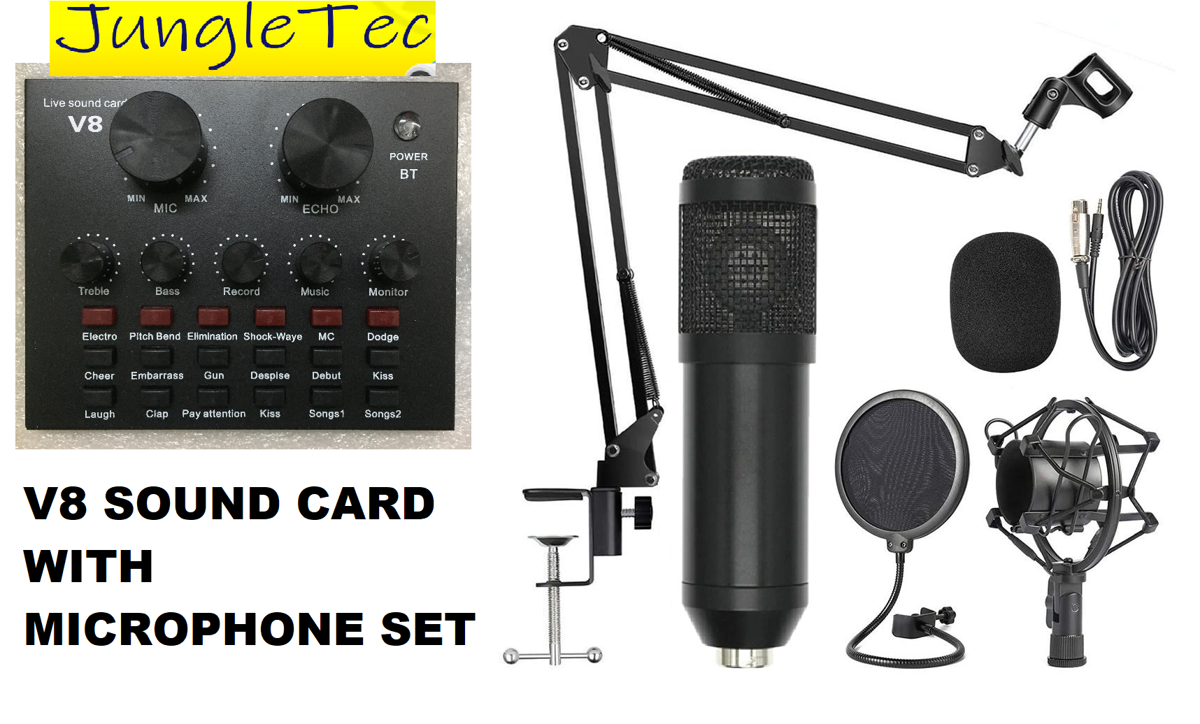 V8 Sound Card Audio Interface External Usb Live Broadcast Microphone