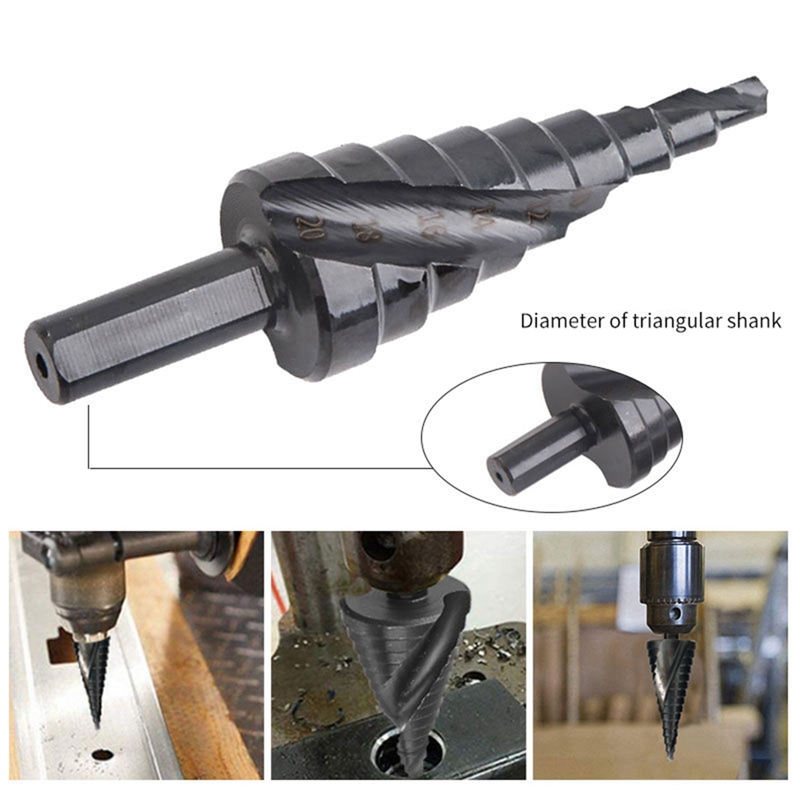 3Pcs HSS Cobalt Step Drill Bit Set Nitrogen High Speed Steel Spiral for Metal Cone Triangle ...
