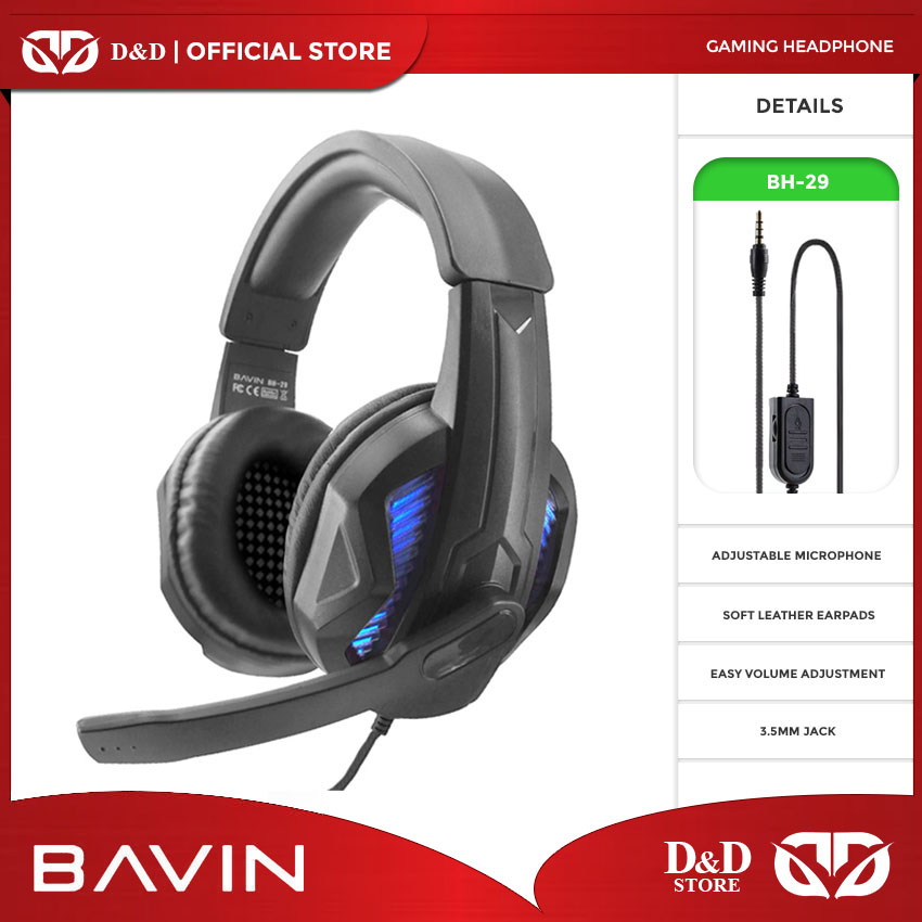 D&D | BAVIN BH-29 Gaming Headset with Adjustable Microphone 3.5mm Jack (Black) | Lazada PH