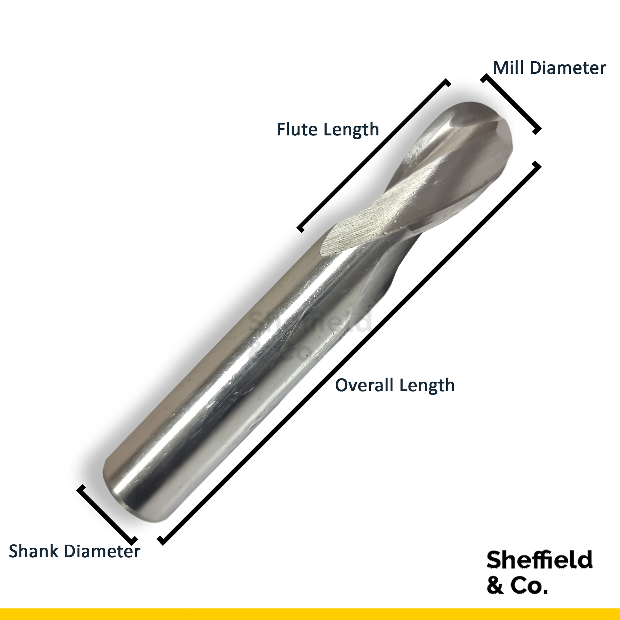 HSS Ball Nose End Mill, 2 Flute (7mm, 10mm, 14mm, 16mm, 18mm, 20mm ...