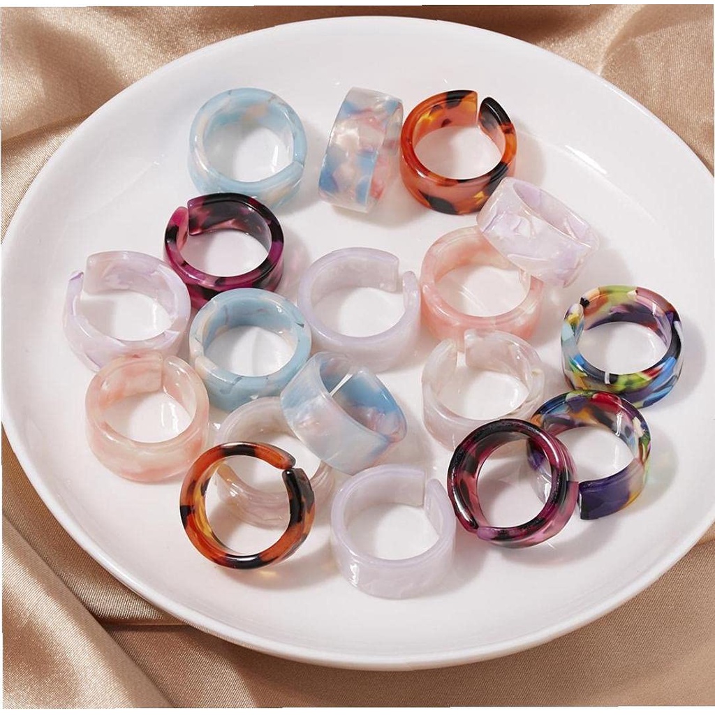 Colorful Transparent Acrylic Resin Rings for Women Korean Style Summer ...