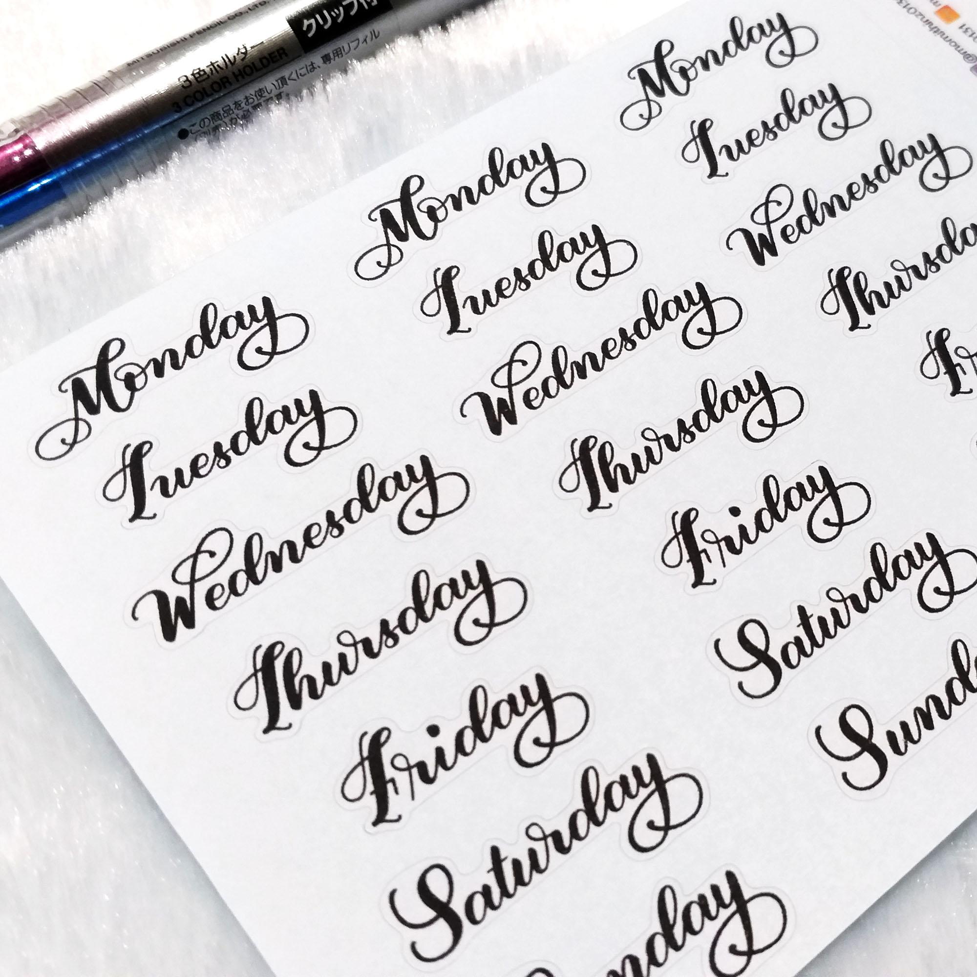 Days Of The Week Calligraphy Stickers for Planners, Journals ...