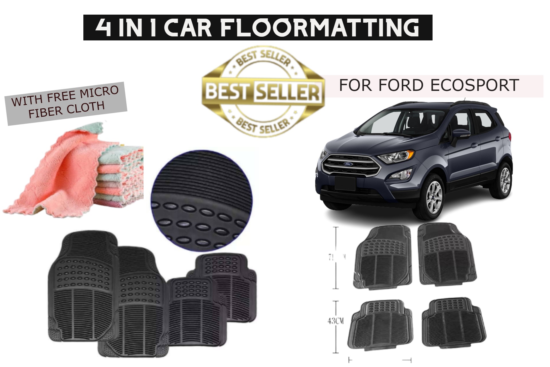 AGS HIGH QUALITY (UNIVERSAL) 4 in 1 CAR FLOOR FOOT MATTING RUBBER FOR ...