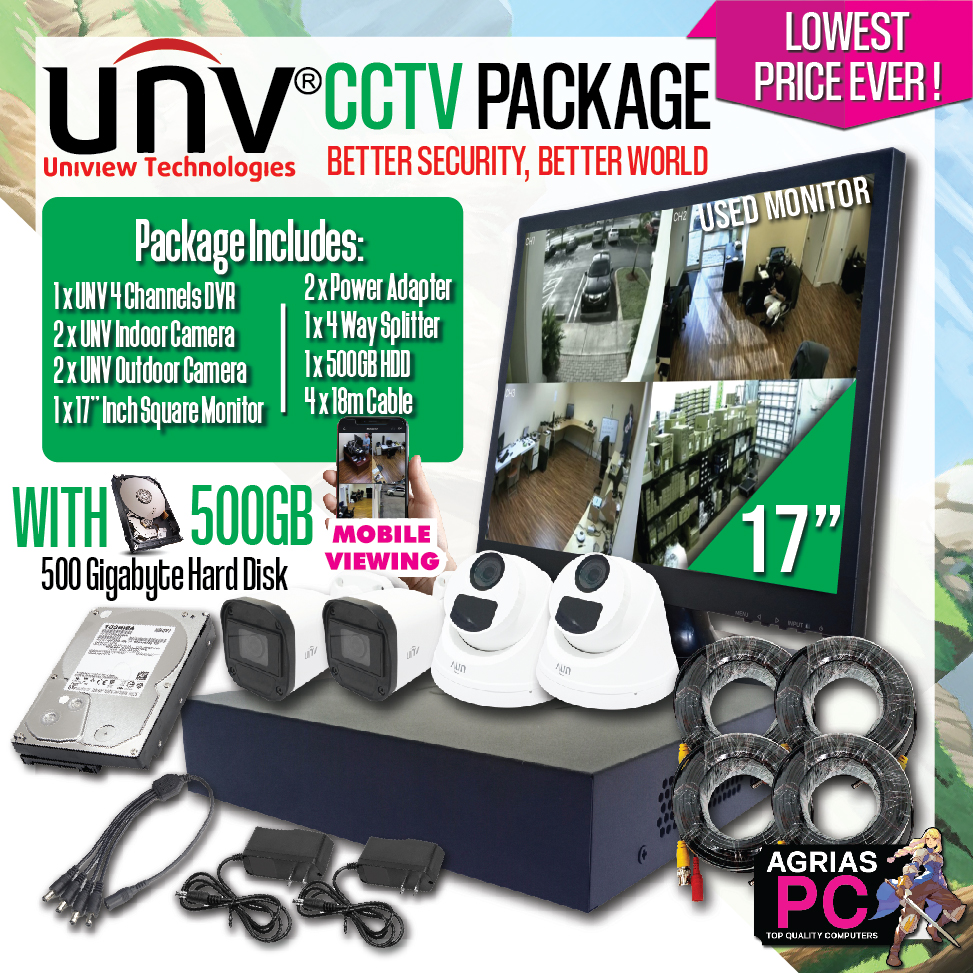 UNV CCTV PACKAGE Complete Set / BRAND NEW DVR 4 Channel / WITH HARD ...