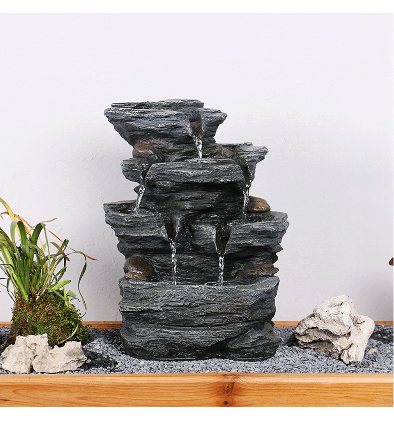 Five Stream Rock Cavern Tabletop Fountain Tiered Desktop Water Feature ...