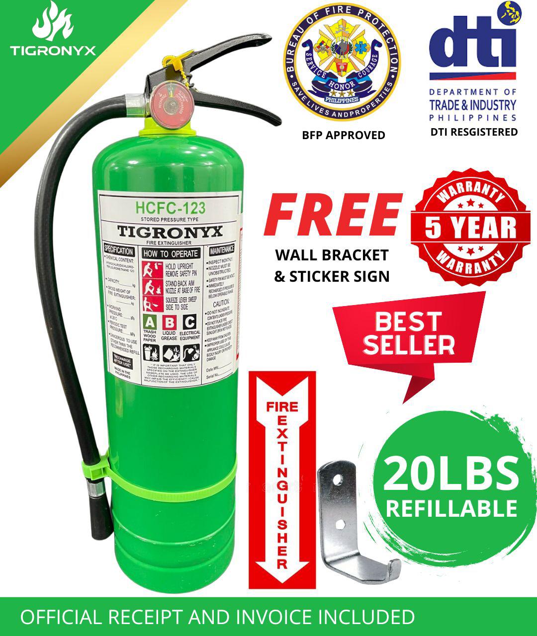 Fire Extinguisher HCFC 123 20LBS Green 5 Years Expiration Refillable Fire Extinguisher HCFC 123 20LBS Green 5 Years Expiration Refillable