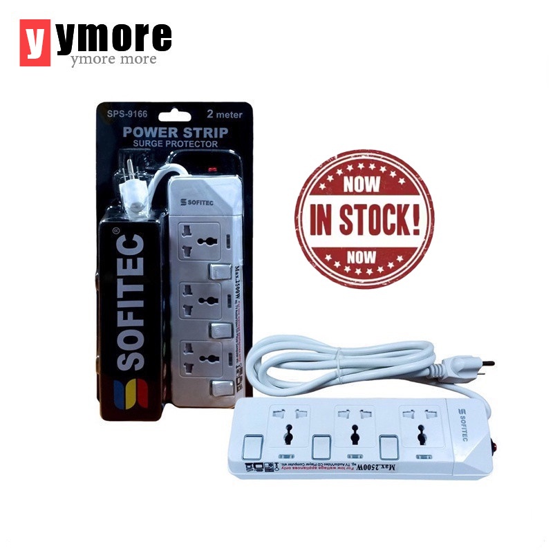 Ymore Power Universal Outlet 2Meters Power Strip Surge Protector UK ...