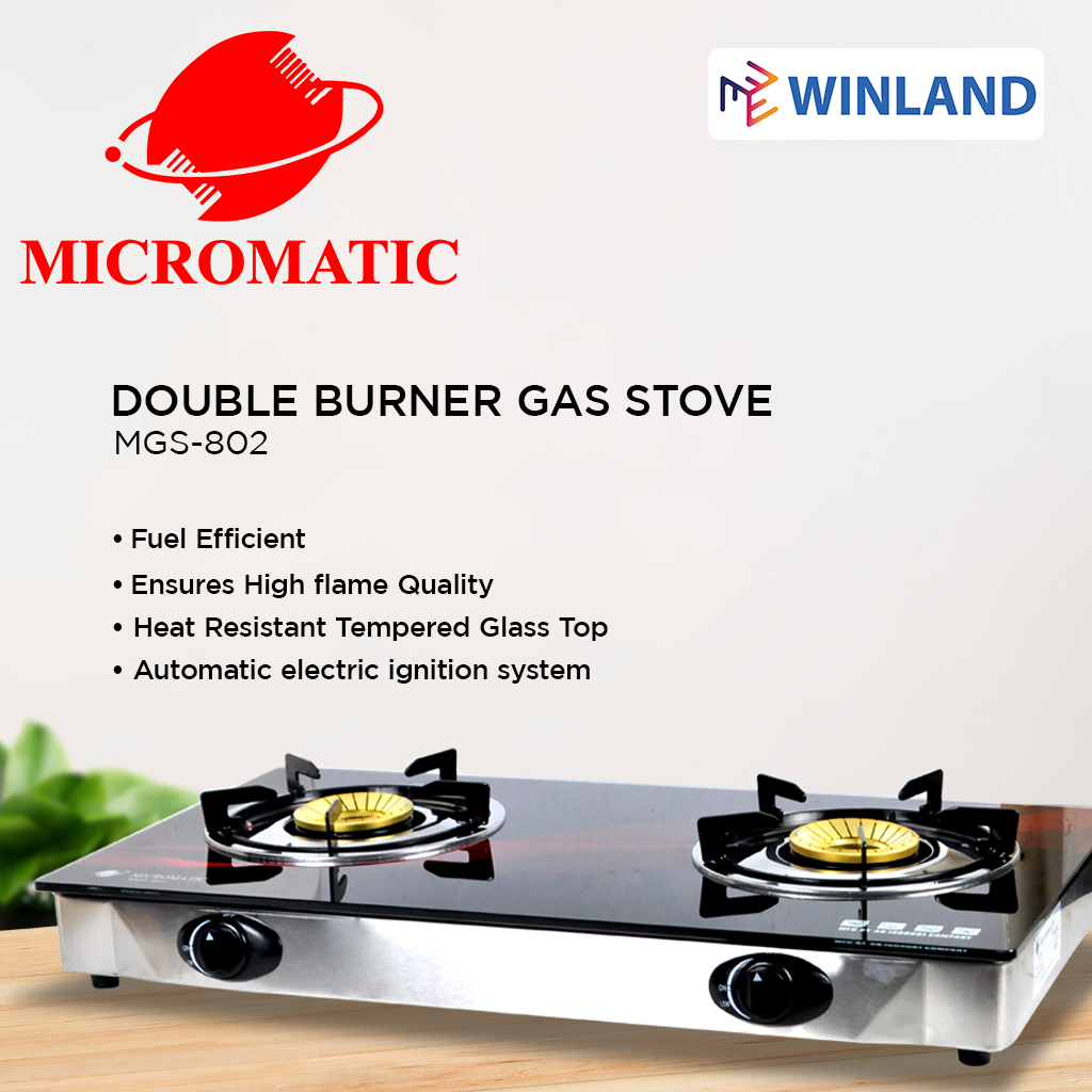 MICROMATIC by Winland Gas Stove Double Burner Tempered Glass Top MGS ...