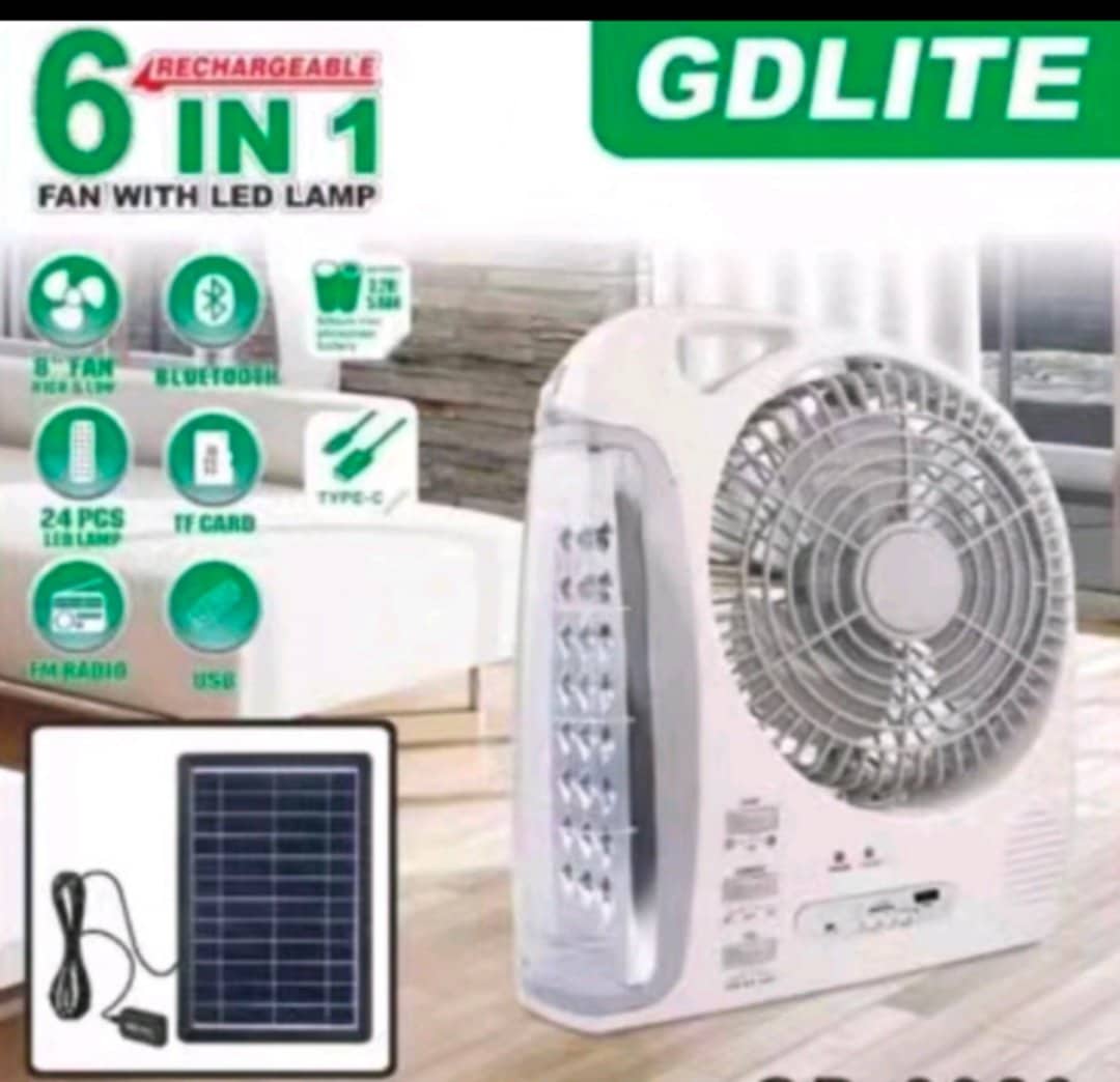 GD LITE GD-8028 Rechargeable 6in1 Solar Emergency Fan with BT/LEDLIGHT ...