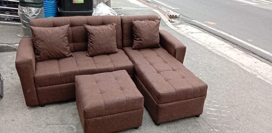 L SHAPE BROWN FABRIC SOFA WITH CENTER TABLE SALA SET URATEX FOAM / COD ...