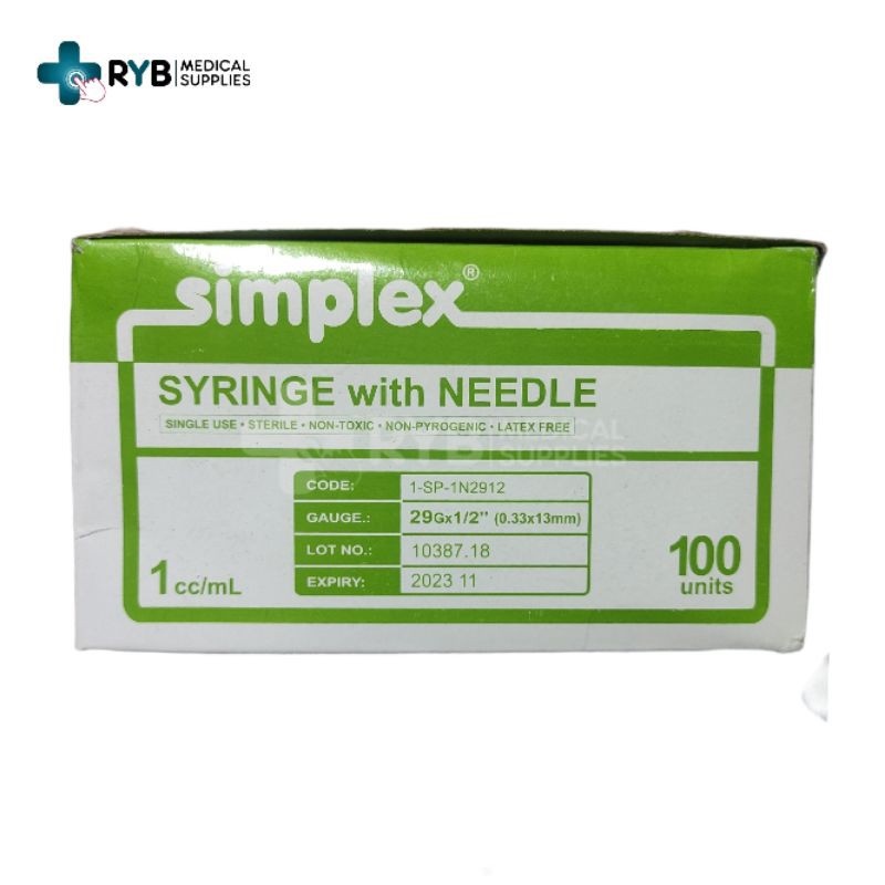 Insulin Syringe 1cc INDOPLAS SIMPLEX G29 G30 ( Sold per 50's 100's ...