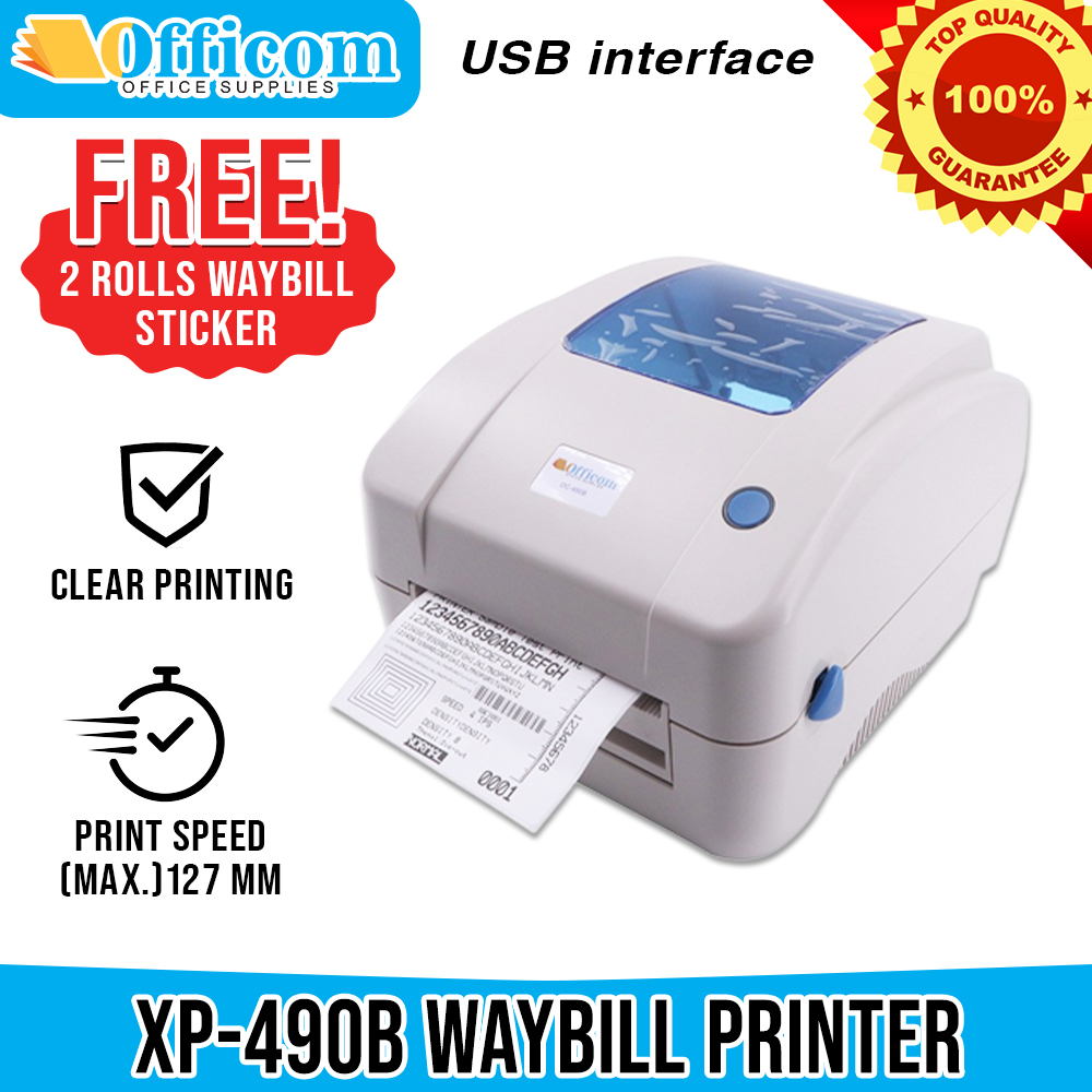Officom XP-490B Thermal Barcode Express Waybill Shipment Label Printer with FREE 2 Rolls Waybill ...