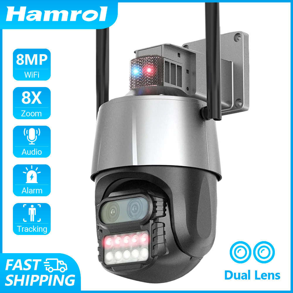 Hamrol 8MP 4K Dual Lens 8X Zoom Outdoor Speed Dome PTZ WiFi Camera With ...