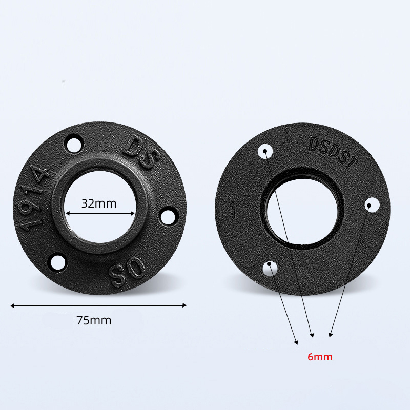 Wall Mount Black Iron Flange Pipe Floor 1/2 Inch 3/4 Inch 1 Inch Heavy ...