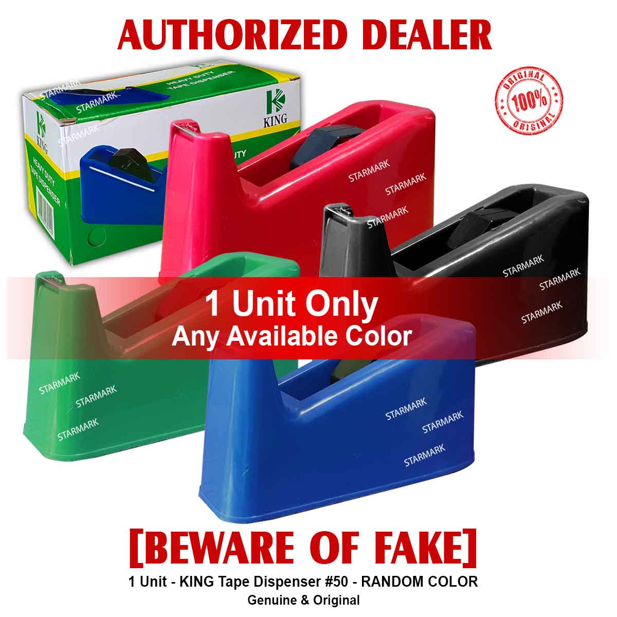King Tape Dispenser RANDOM COLOR - Either BLACK BLUE GREEN RED - Heavy ...