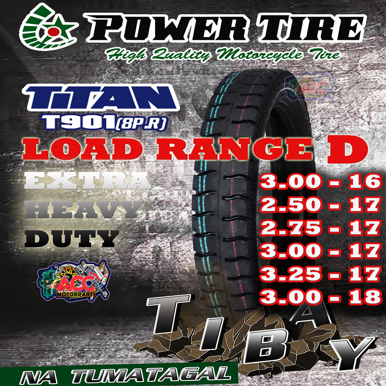 Power Tire Titan T901 Extra Heavy Duty Motorcycle Tire 2.75-17, 3.00-17 ...
