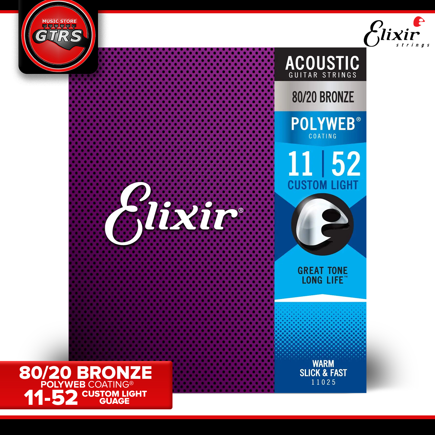 Elixir Acoustic 80/20 Bronze Acoustic Guitar Strings with Polyweb ...